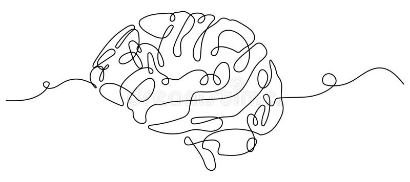 Brain Line Drawing in Minimalist Style Stock Illustration ...