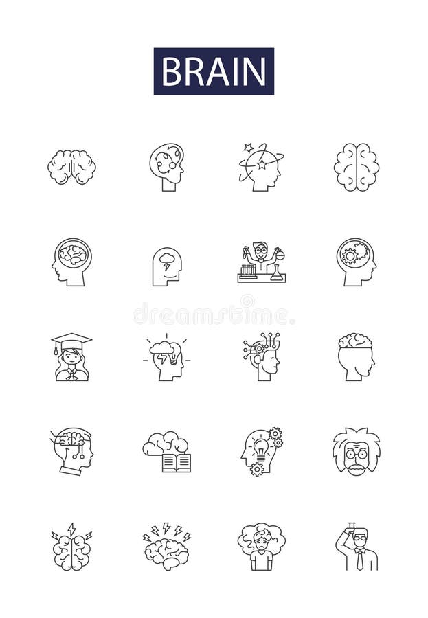 Brain Line Vector Icons and Signs. Cortex, Neurons, Think, Grey, Memory ...