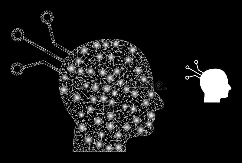 Brain Link Icon - Wire Frame Mesh with Sparkles Stock Vector ...