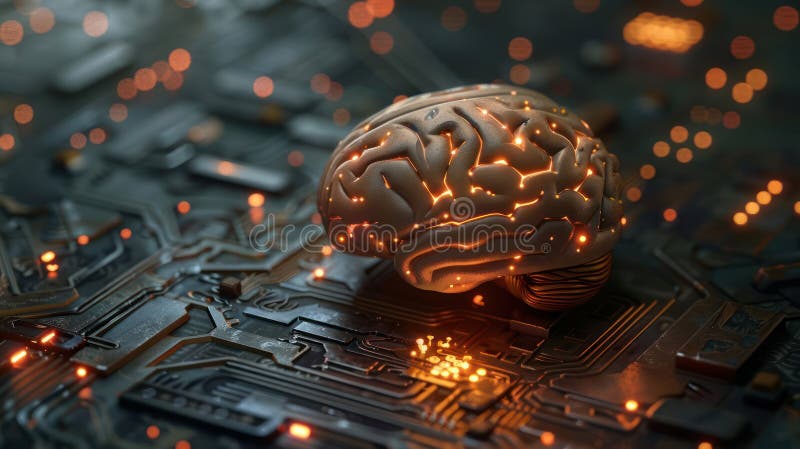 A Brain is Lit Up on a Computer Chip Stock Illustration - Illustration ...