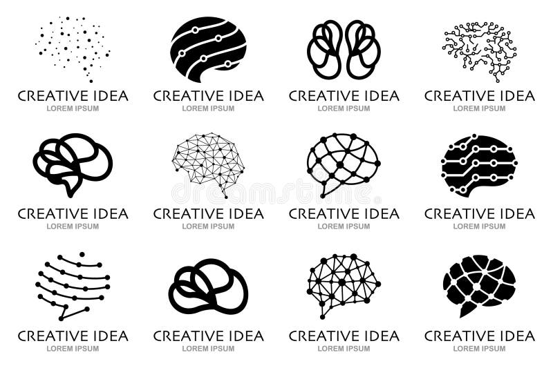Brain Logo Collection. Set of Creative Idea Logo with Brain Icon Stock ...