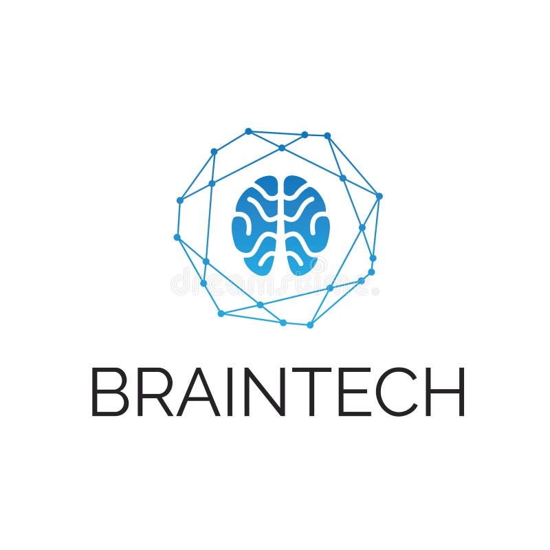 Brain Logo Design with Network Connection Circle Lines in Blue Color ...