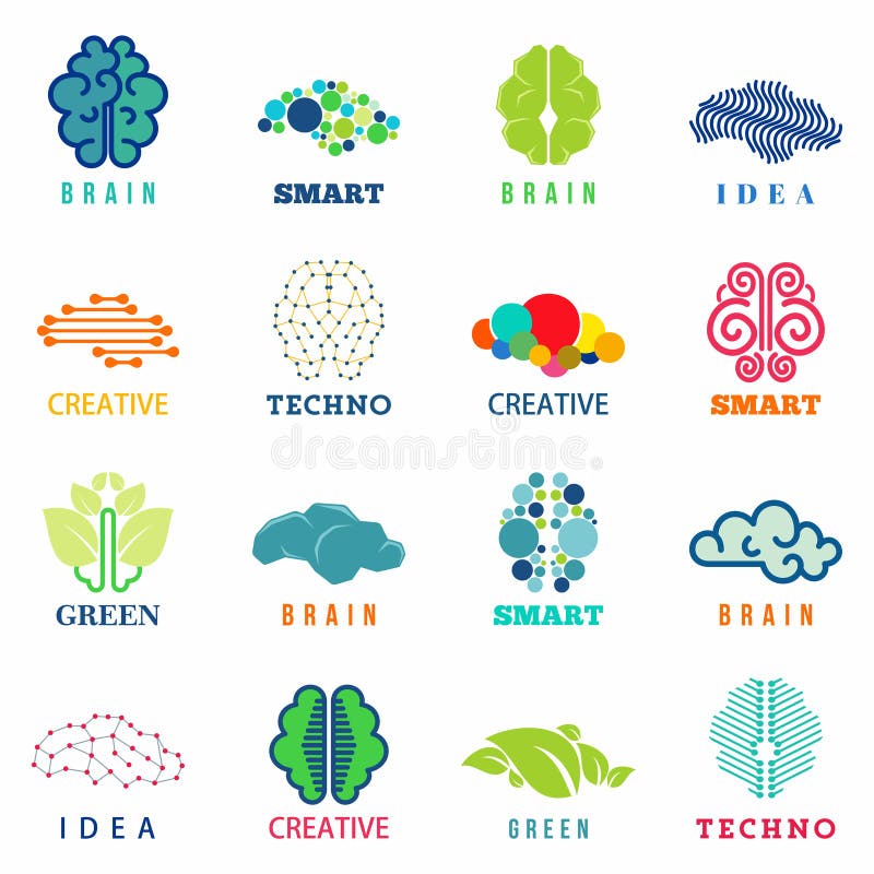 Brain 16 Logos Set. Collection of Brain Icons Concept of Human Mind ...