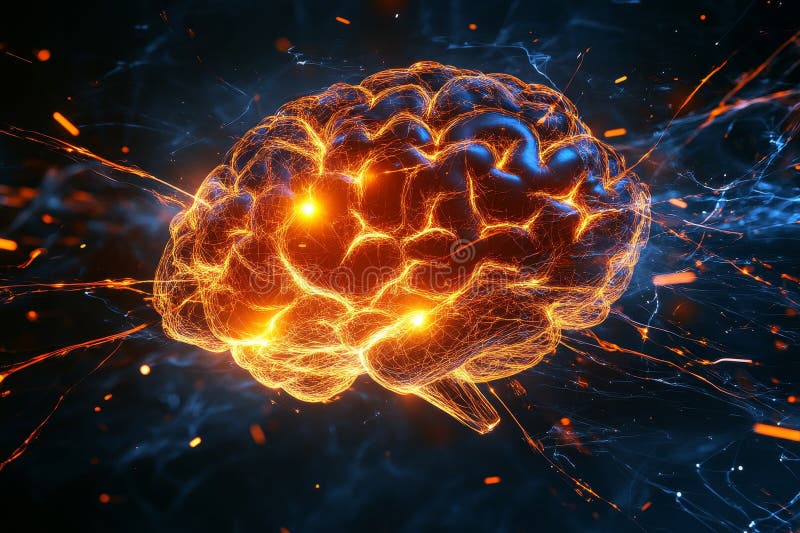 A Brain with a Lot of Fire Coming Out of it Stock Illustration ...