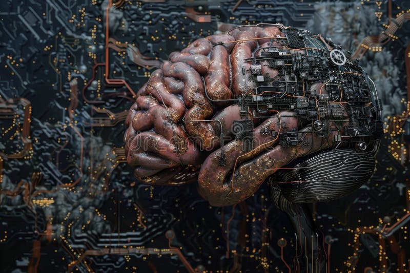 A Brain with a Lot of Wires and Circuits Attached To it Stock Image ...