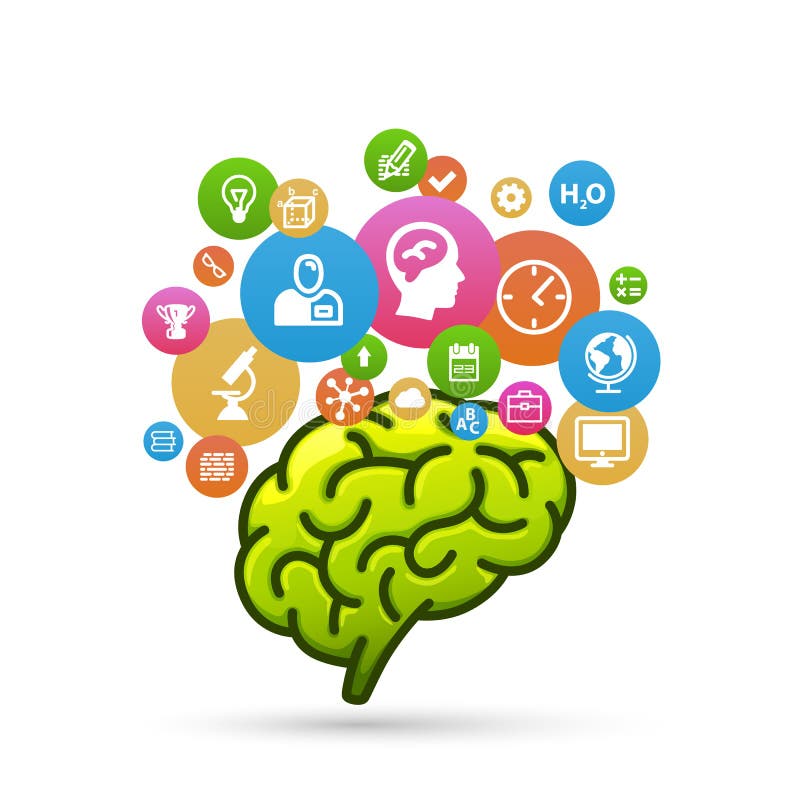 Brain with lots of icons stock vector. Illustration of brainstorm ...
