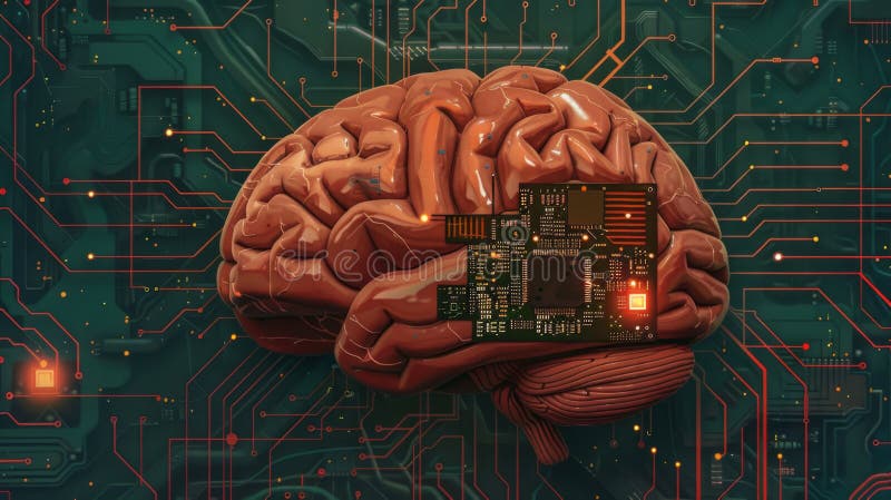 Brain-Machine Interface Concept on Futuristic Circuit Background Stock ...