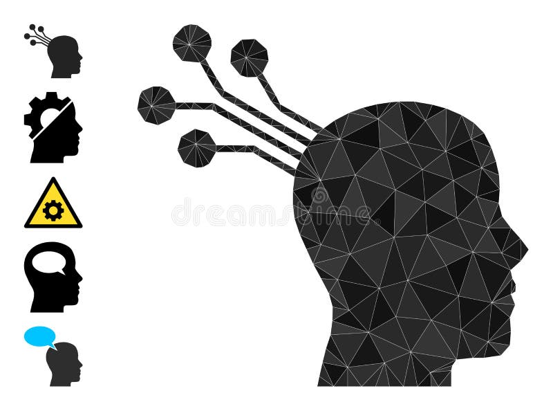Brain Machine Interface Polygonal Icon and Other Icons Stock Vector ...