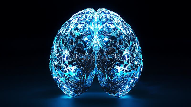 A Brain Made of Blue Glass with Lights Inside Stock Illustration ...