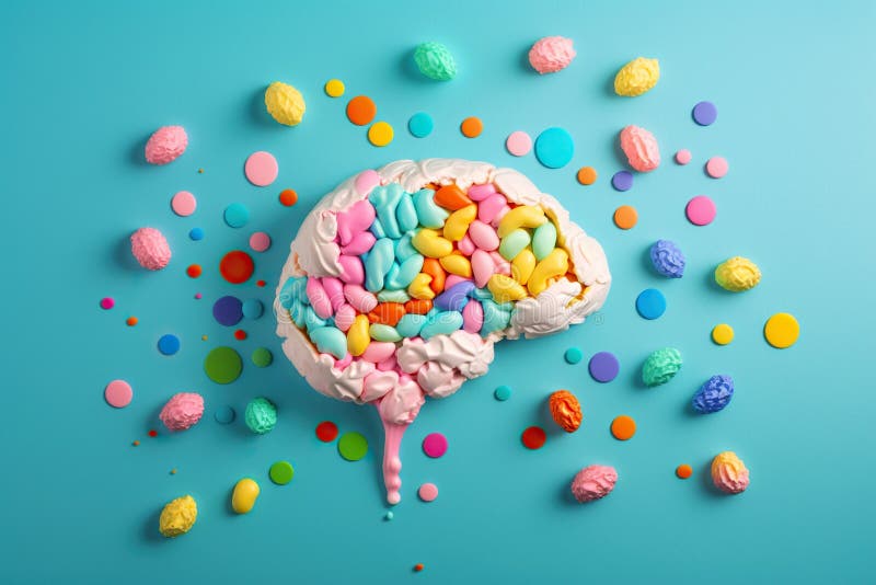 Brain Made from Candies on Bright Colored Background, Created with ...