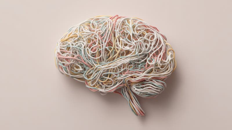 Brain Made with Colorful Tangled Strings on Pastel Background Stock ...