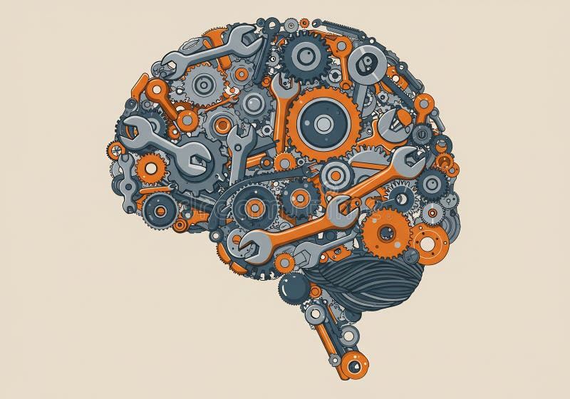 Brain Made of Gears and Wrenches Representing Mechanical Thinking Stock ...