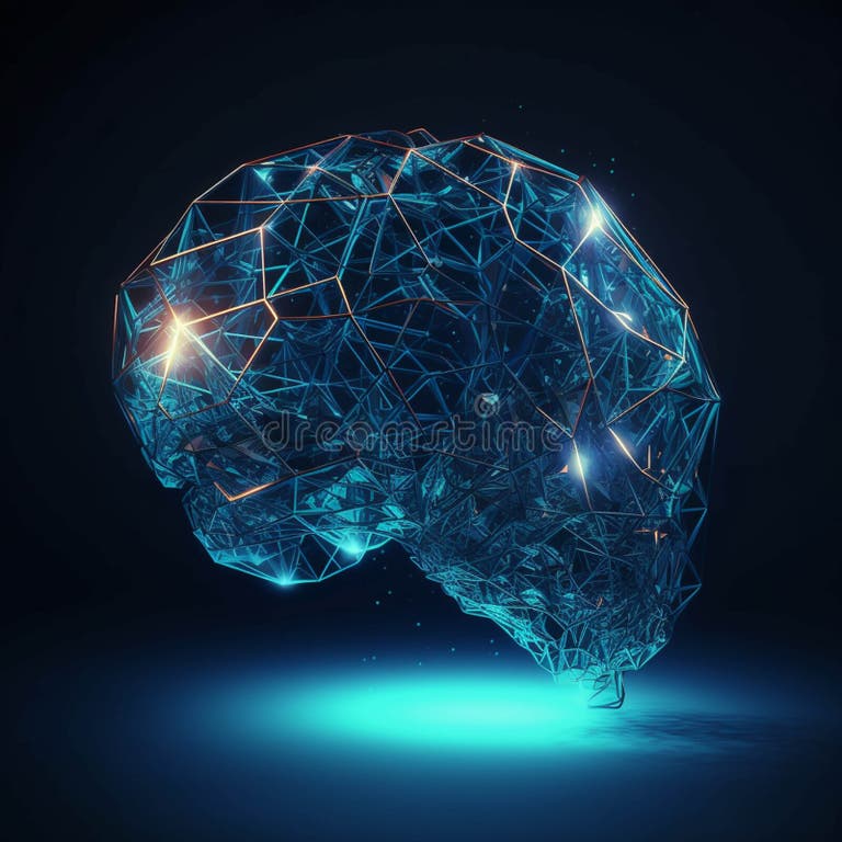 A Brain Made of Glass and Metal with a Light Shining on it Stock ...