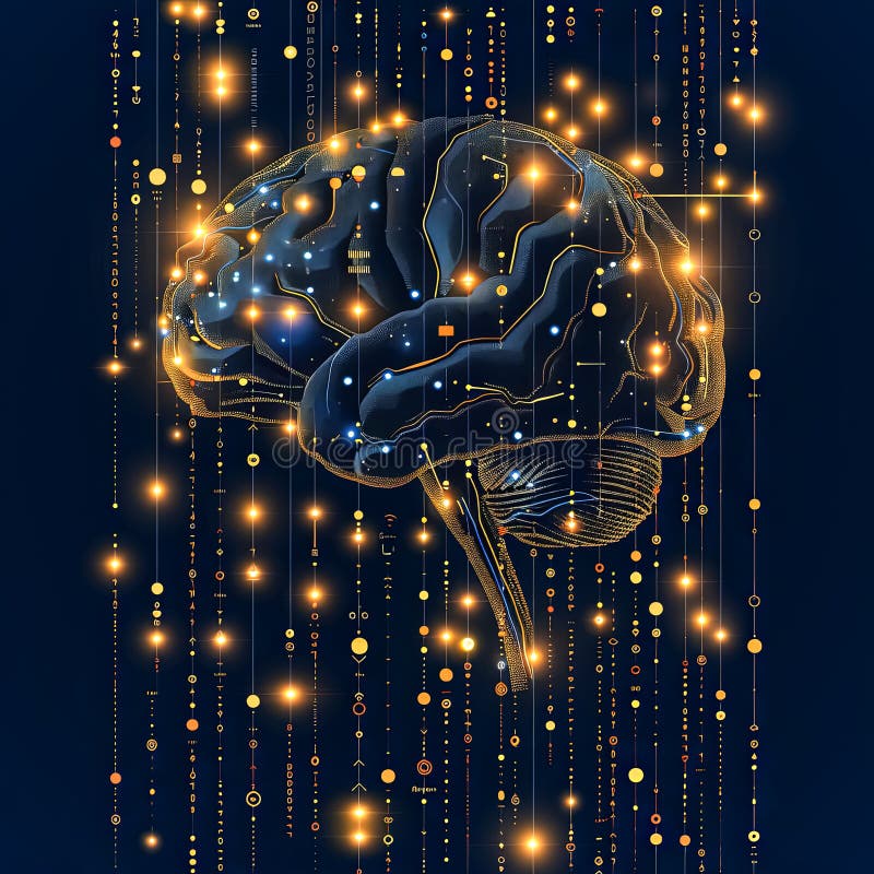 A Brain Made of Light is Displayed on a Blue Background Stock Image ...