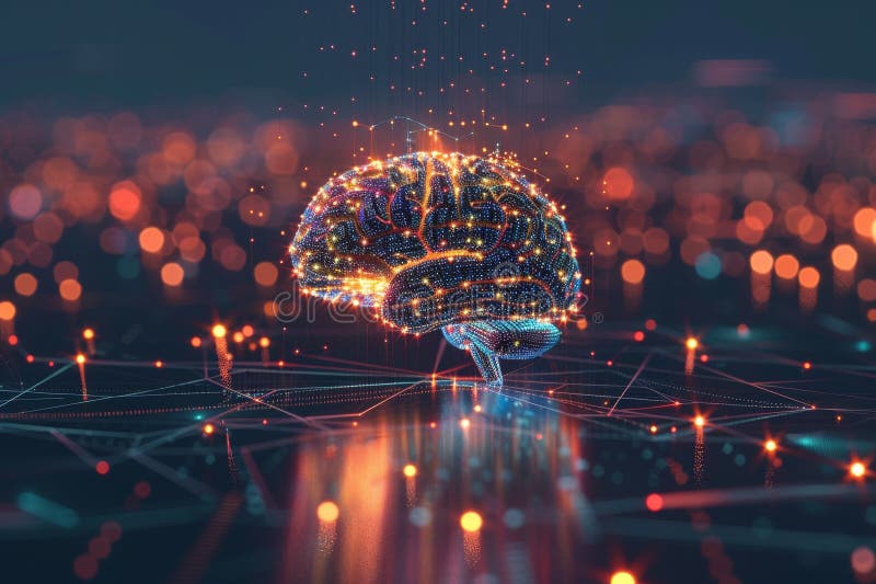 A Brain Made of Lights and Wires is Displayed on a Dark Background ...