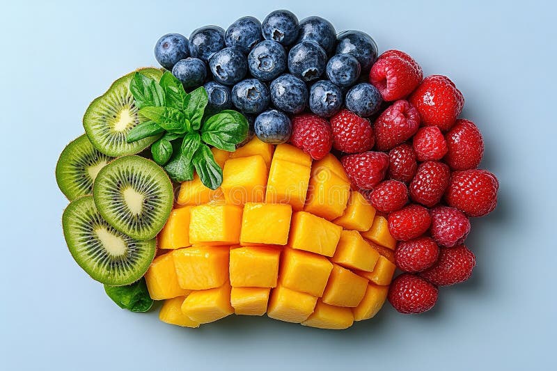 Brain Made Out of Fruits and Vegetables Isolated on White Background ...