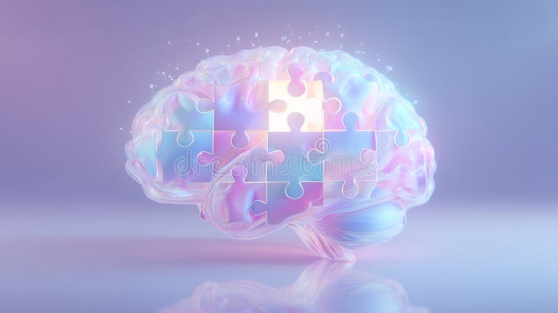 Brain Made of Puzzle Pieces with One Piece Glowing Stock Image - Image ...