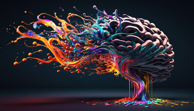 Brain Made of Tangled Interwined Colorful Paint Splashes. Intelligence ...