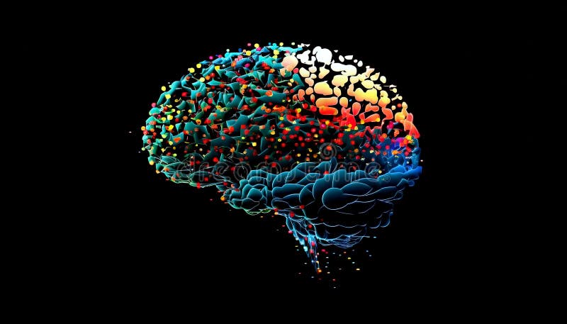 Brain Made of Tangled Interwined Colorful Paint Splashes. Intelligence ...