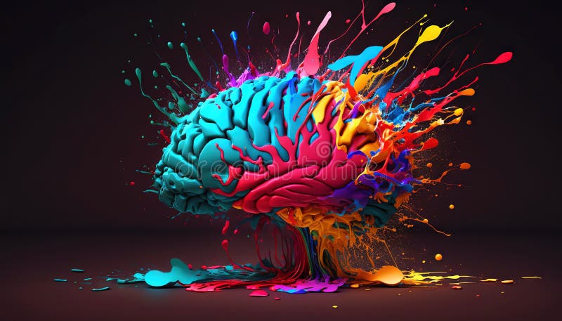 Brain Made of Tangled Interwined Colorful Paint Splashes. Intelligence ...