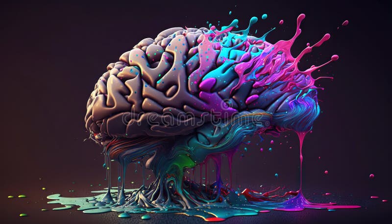 Brain Made of Tangled Interwined Colorful Paint Splashes. Intelligence ...