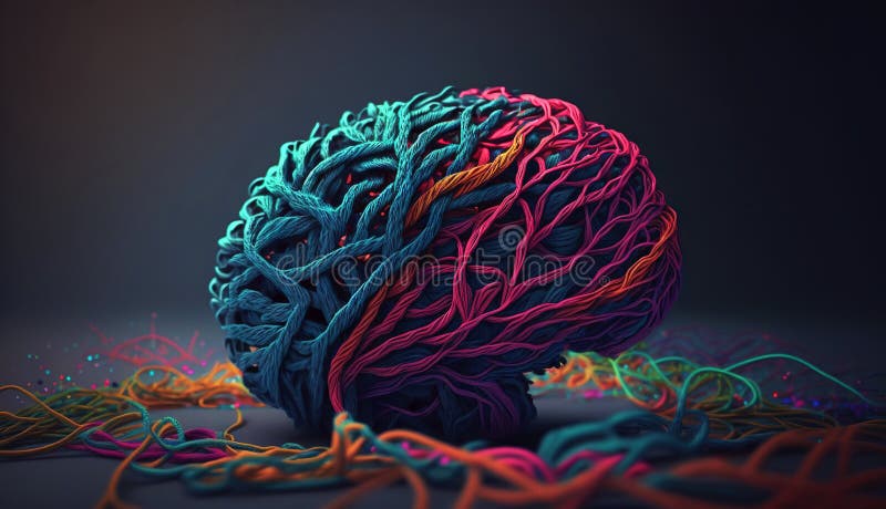 Brain Made of Tangled Interwined Colorful Threads. Intelligence or ...