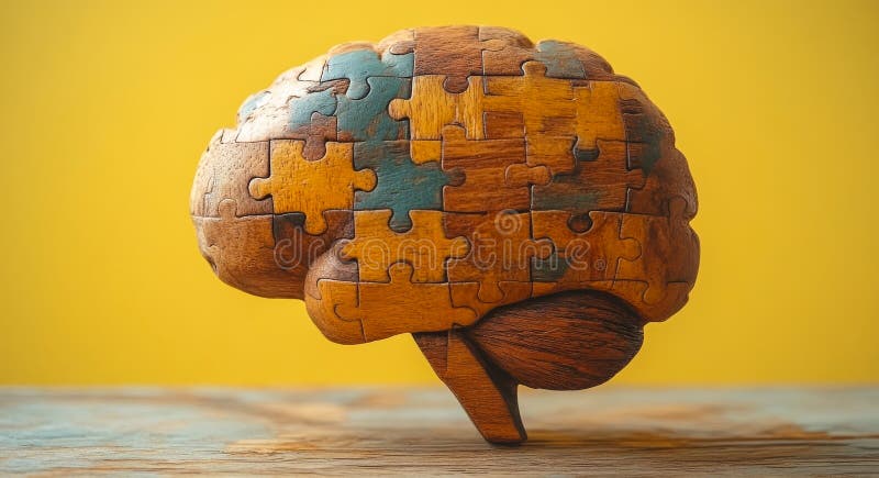 A Brain Made of Wood Puzzle Pieces Stock Photo - Image of puzzle, think ...