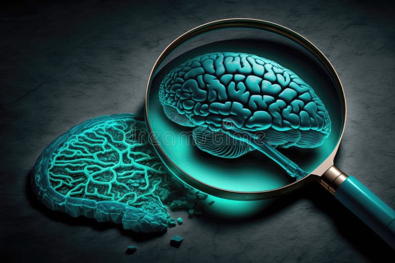 Brain with a Magnifying Glass and Fingerprint, Representing ...