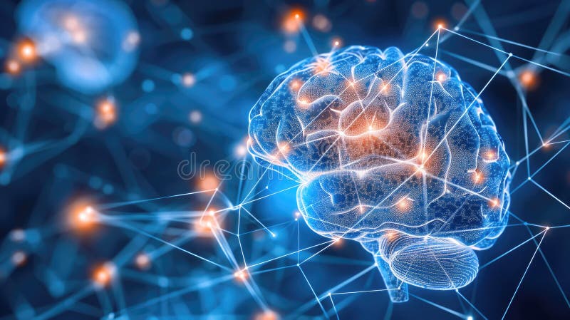 A Brain with Many Lines and Dots Around it. the Brain is Blue and ...