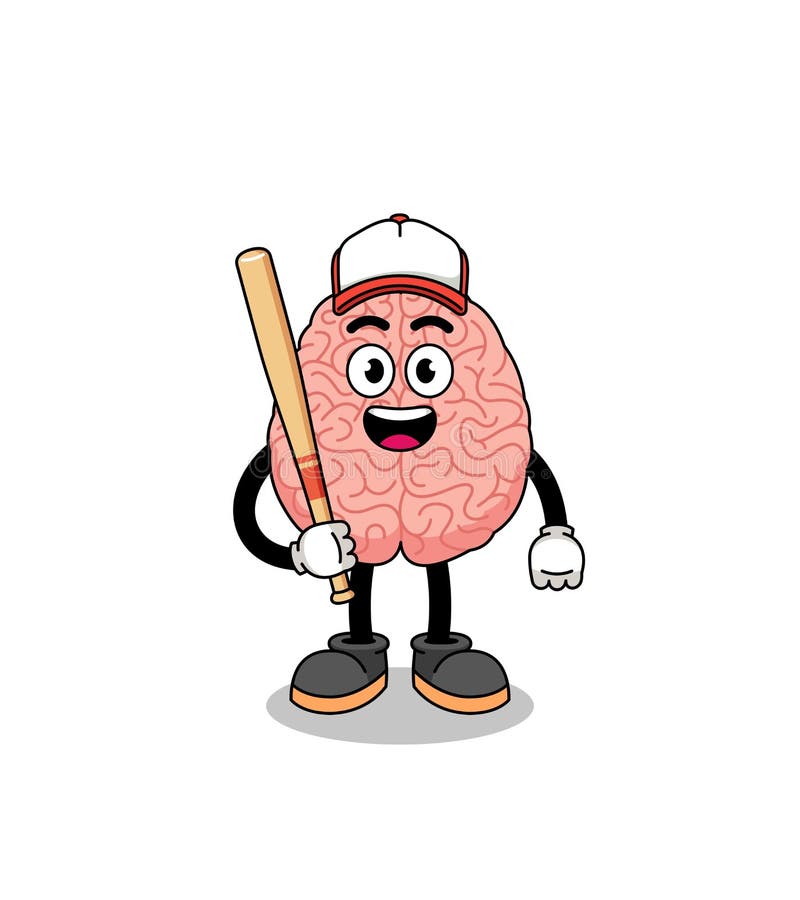 Brain Mascot Cartoon As a Baseball Player Stock Vector - Illustration ...