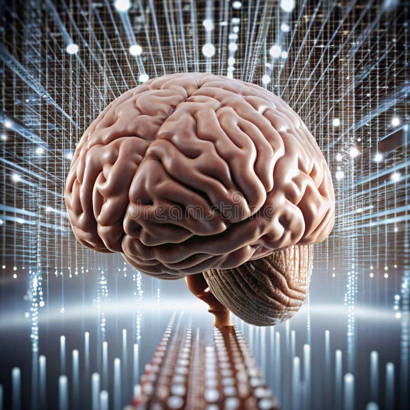 Brain with Matrix-Like Data Stream Stock Illustration - Illustration of ...