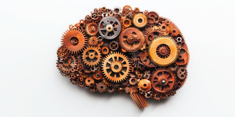 Brain with Mechanical Cogs Depicting Thought Process, Neurological ...