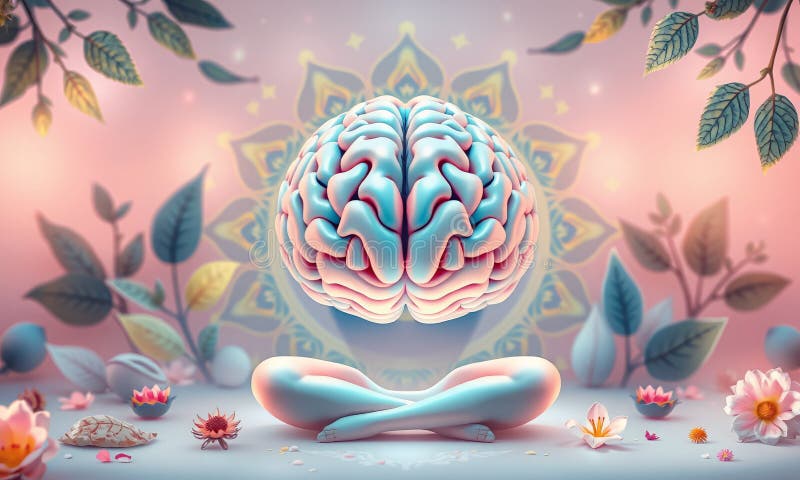 A Brain in a Meditative Pose Surrounded by Colorful Mandala Patterns ...