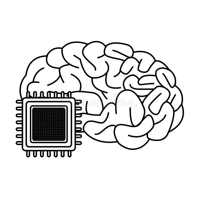 Brain with a Microchip Black and White Stock Vector - Illustration of ...