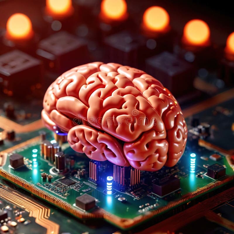 Brain on a Microchip, Showing Artificial Intelligence and Computer Processing Stock Illustration ...