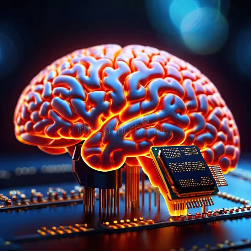 Brain on a Microchip, Showing Artificial Intelligence and Computer Processing Stock Illustration ...