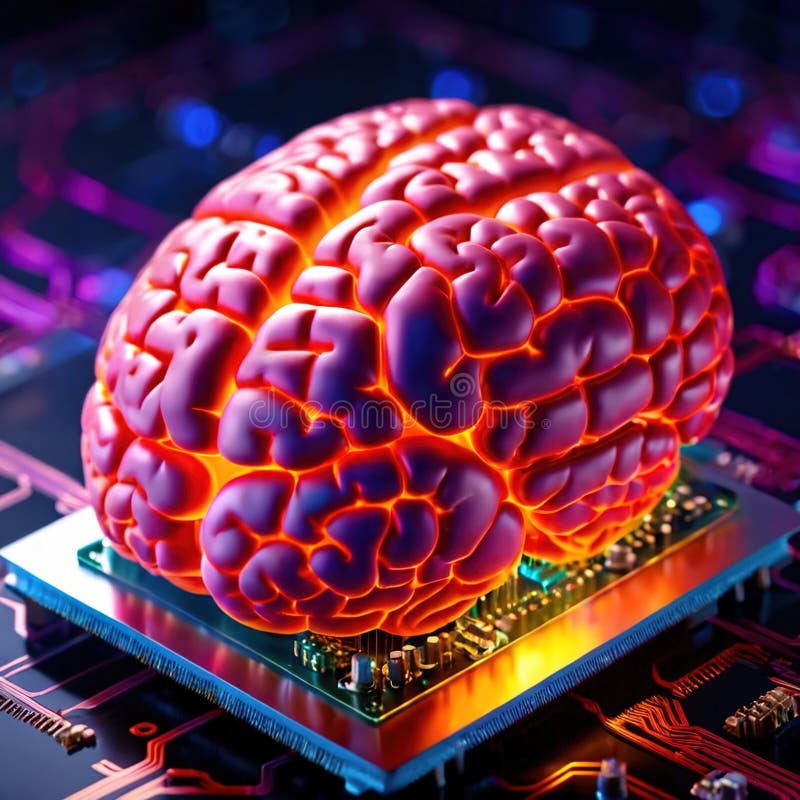 Brain on a Microchip, Showing Artificial Intelligence and Computer Processing Stock Illustration ...