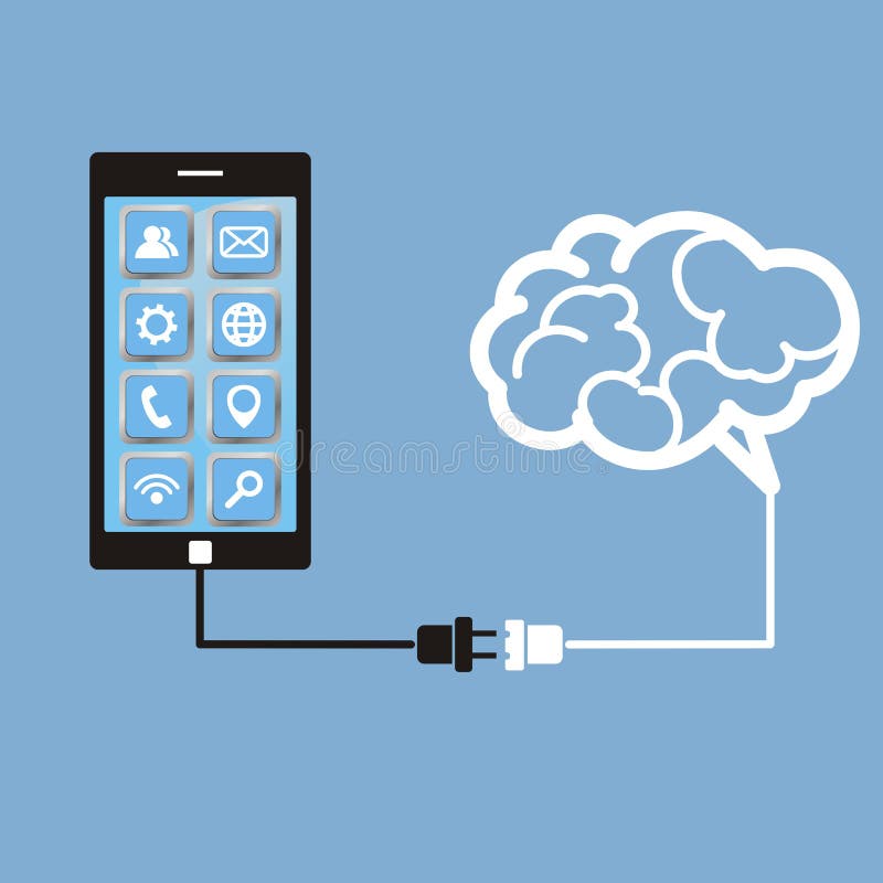 Brain and Mobile Phone Technology Stock Illustration - Illustration of ...