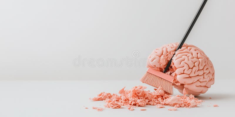 Brain Model Being Cleaned with Broom, Symbolizing Mental Clarity Stock ...