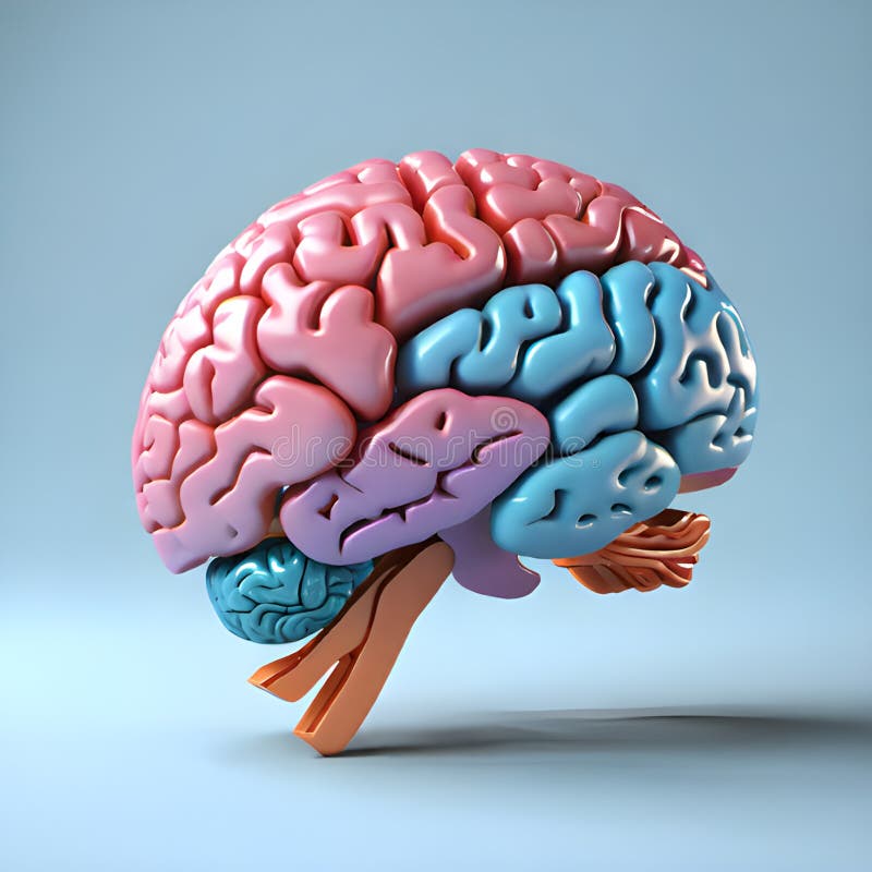 A Brain Model with a Blue and Pink Color Scheme Stock Illustration ...