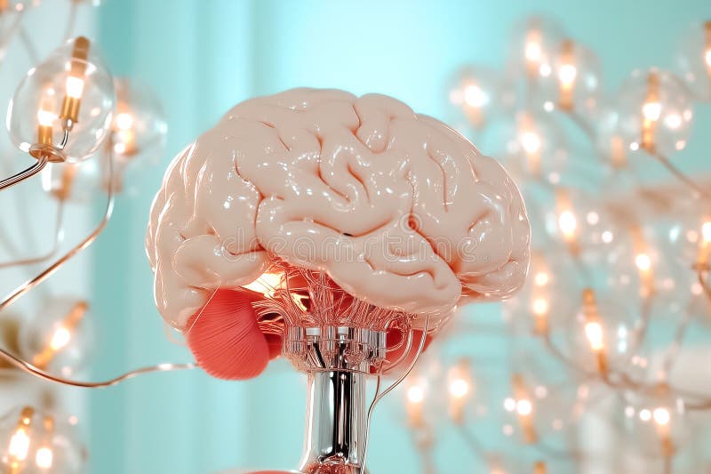 Brain Model Displayed Under Soft Glowing Lights, Emphasizing Intricate ...