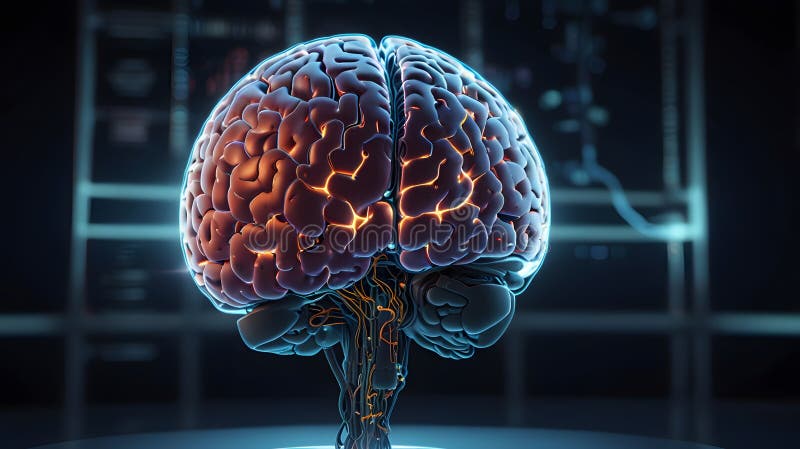 A Brain Model Features a Neural Interface Implant Stock Illustration ...
