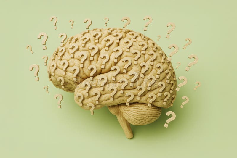 A Brain Model Surrounded by Question Marks Represents the Intricacies ...
