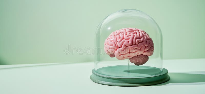 Brain Model Under Glass Dome Showcasing Intricate Details and Textures ...