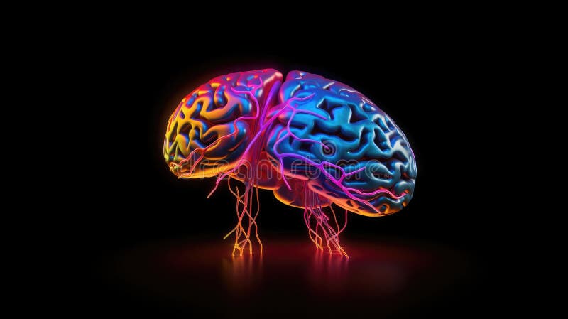 Brain Model with Vibrant Neon Color. Neuroscience and Creativity ...