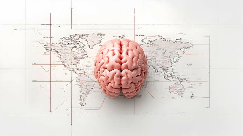 Brain Model on World Map Background for Global Intelligence Concept ...