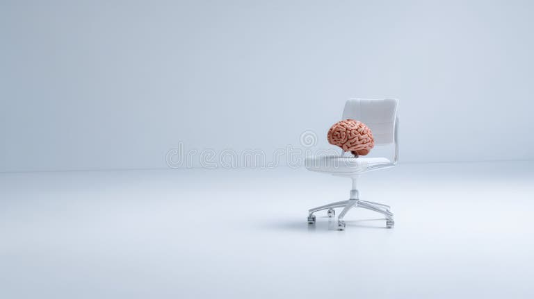 Brain on Modern White Office Chair in Minimal Environment Stock ...