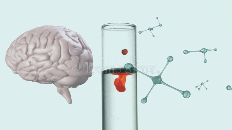 Brain with Molecular Structures Animation, Test Tube in Laboratory ...