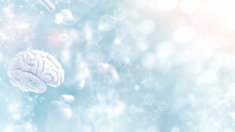 Brain and Molecules Representing Neural Connections, with Floating ...