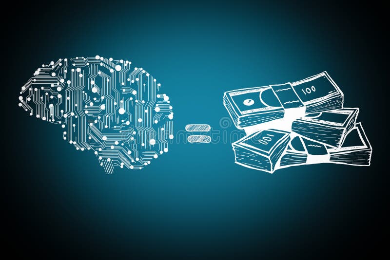 Brain and money bills stock illustration. Illustration of code - 74564932